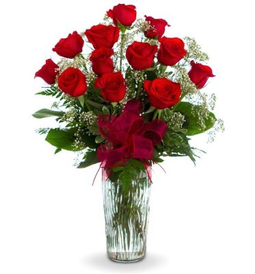 One Dozen Red Roses in a vase - Wonderfully romantic